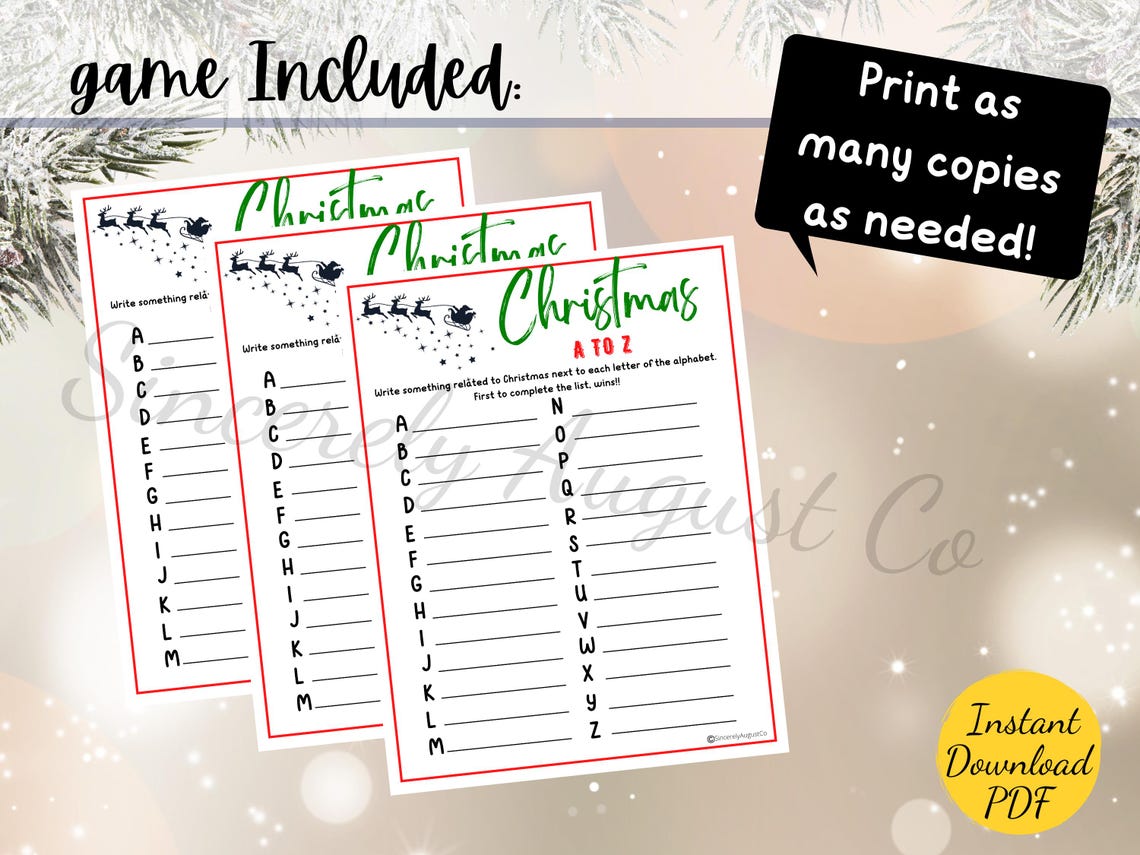Christmas A to Z - Christmas Party Game - Printable Christmas Party ...