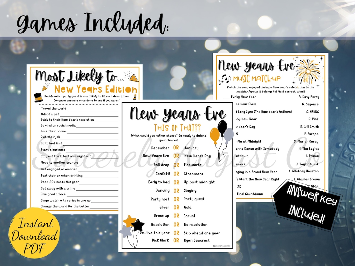 New Years Eve Game BUNDLE #1: Printable Party Activities (digital ...