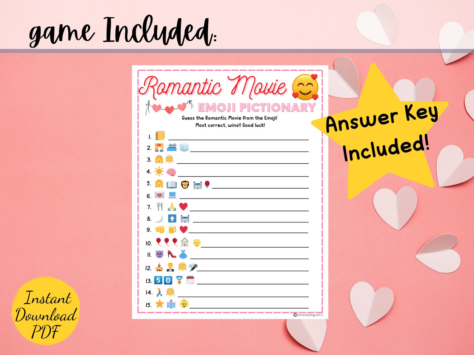 Romantic Movie EMOJI PICTIONARY Game Valentines Day Party Game ...