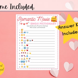 Romantic Movie EMOJI PICTIONARY Game Valentines Day Party Game ...