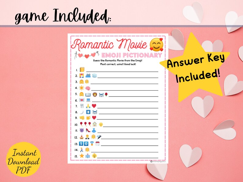 Romantic Movie EMOJI PICTIONARY Game Valentines Day Party Game ...