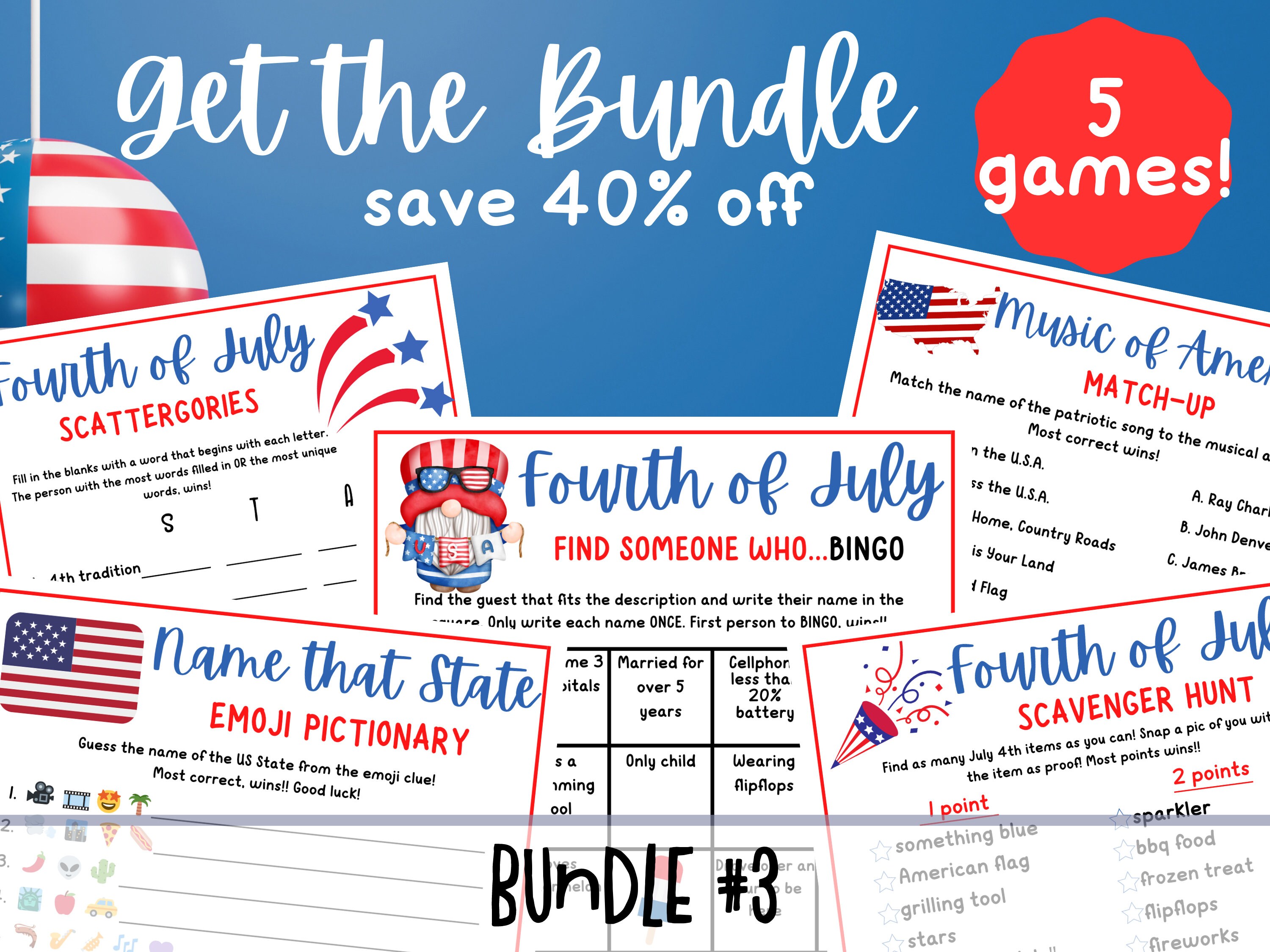 Fourth of July BINGO Game July 4th Find Someone Who Bingo - Etsy