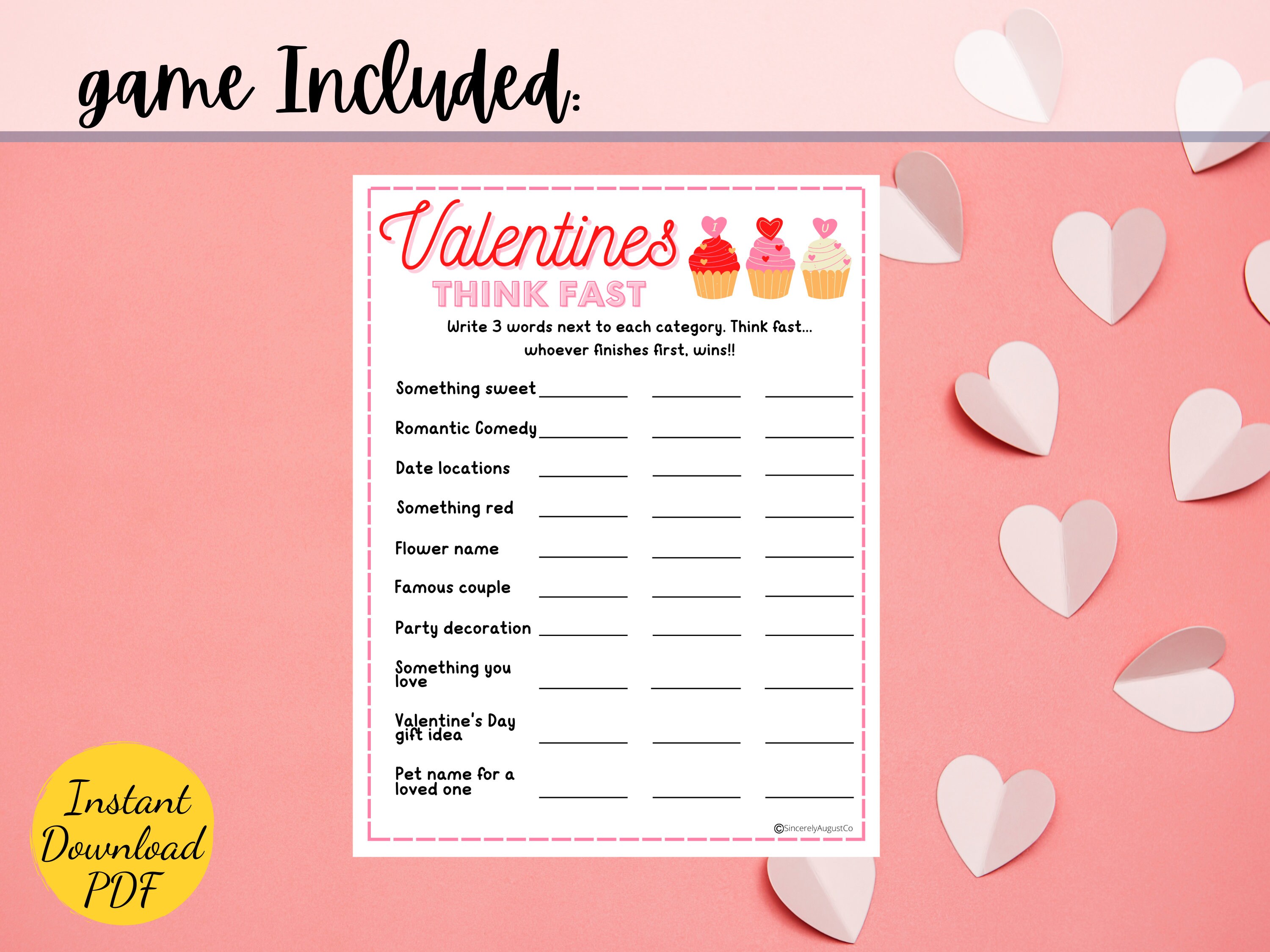 THINK FAST Valentines Day Game Valentines Day Party Game Printable ...