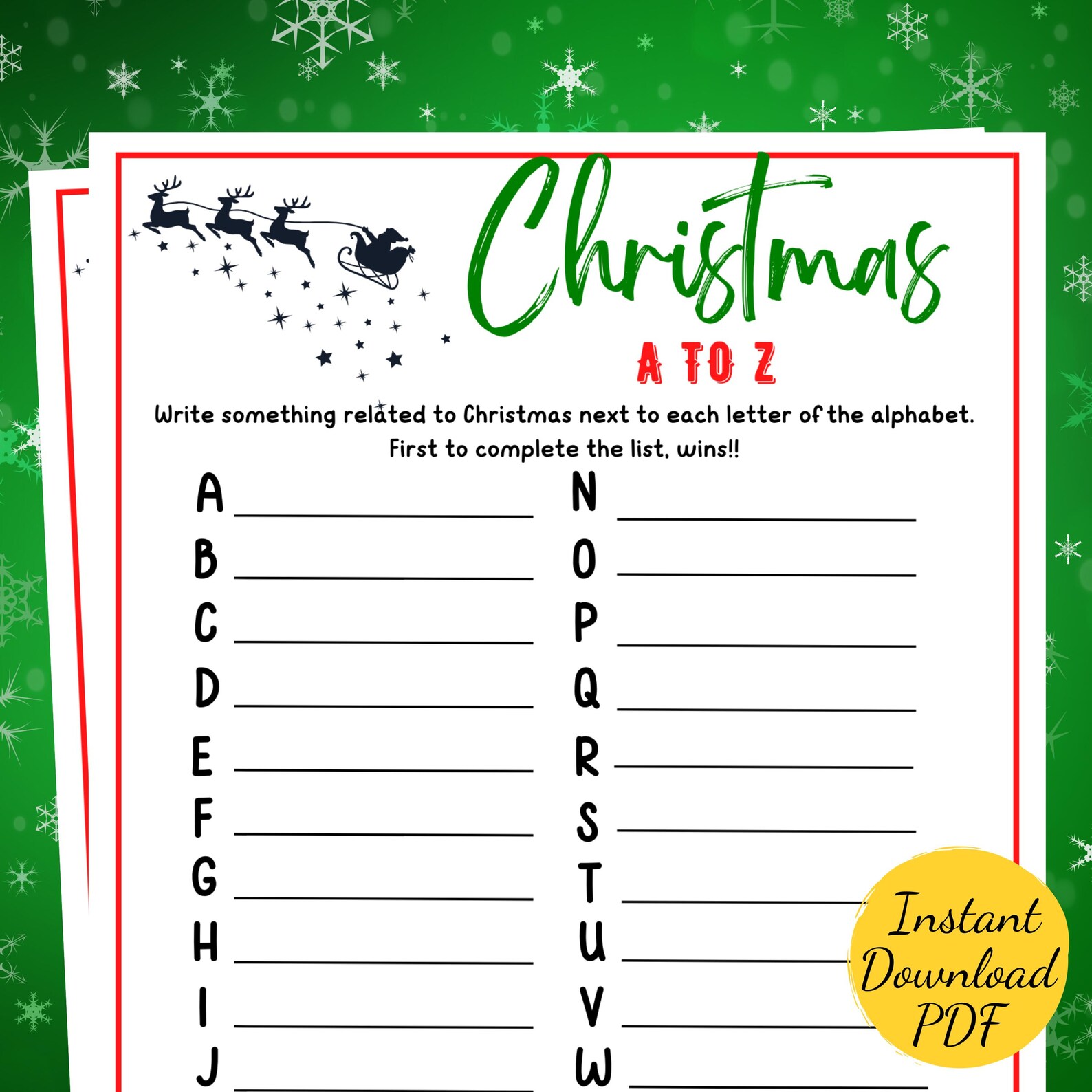 Christmas A to Z - Christmas Party Game - Printable Christmas Party ...