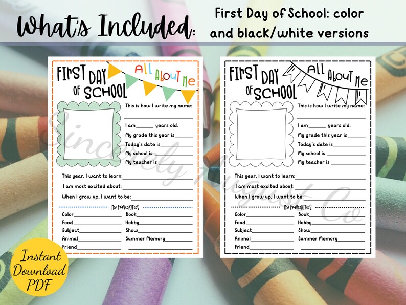 ALL ABOUT ME First Day of School - Last Day of School - Back to School ...