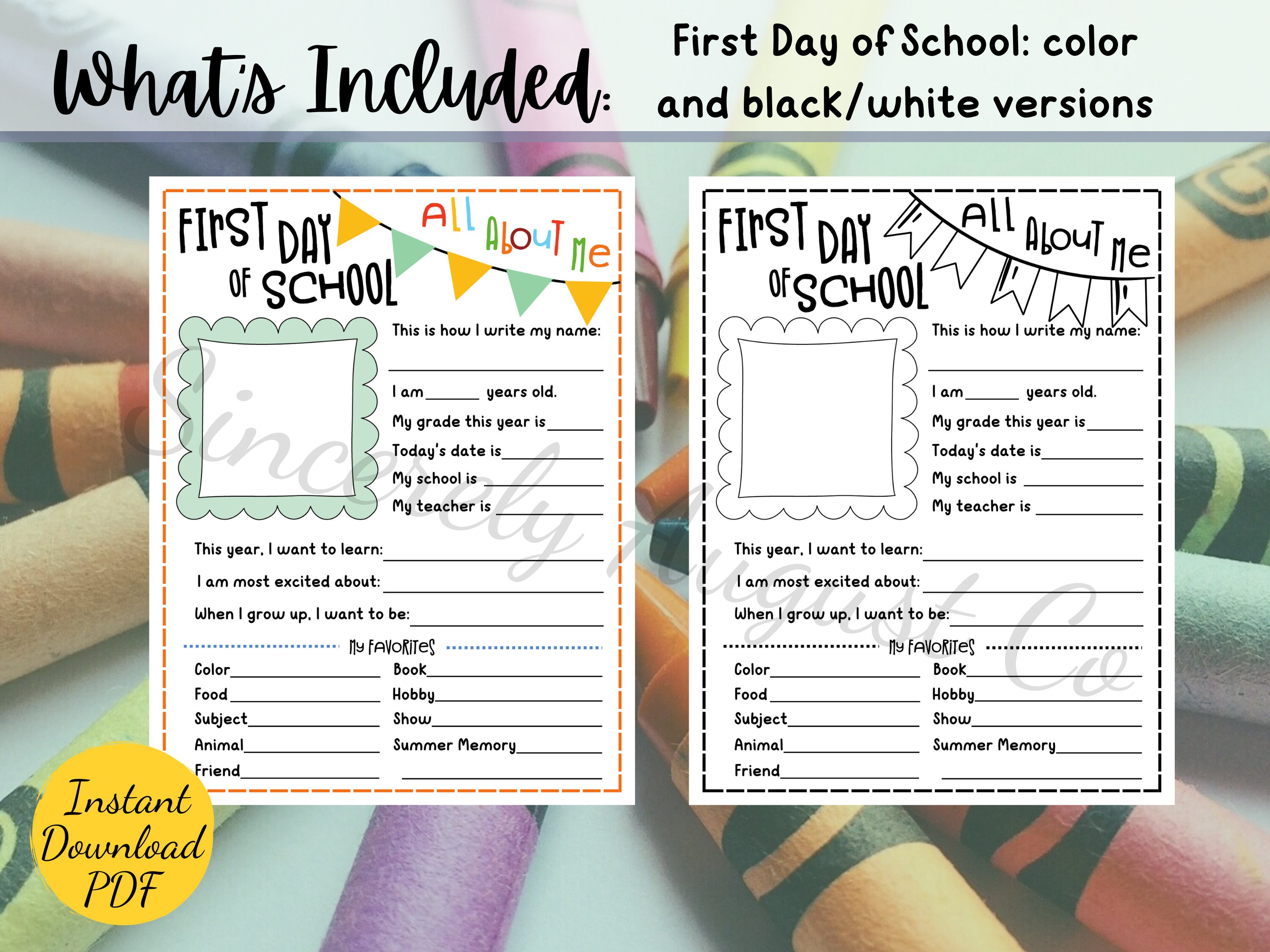 ALL ABOUT ME First Day of School - Last Day of School - Back to School ...