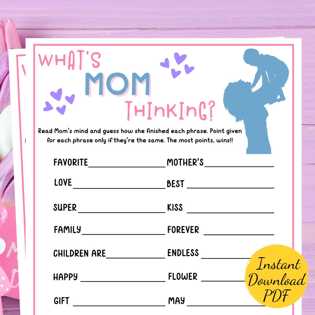 Mothers Day WHATS MOM THINKING Game - Mothers Day Party Game ...