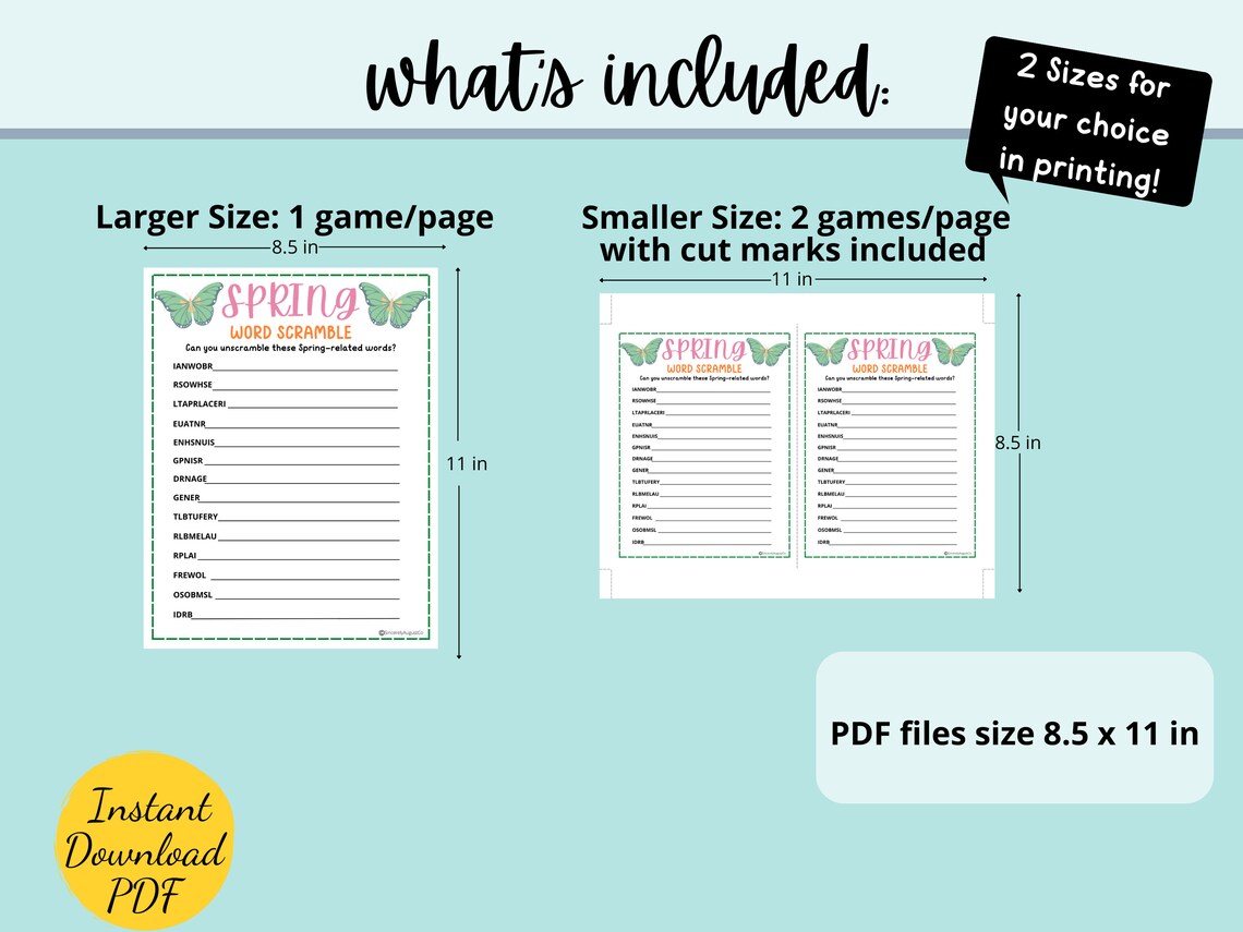 Spring WORD SCRAMBLE Game Printable Spring Season Party Game Word ...