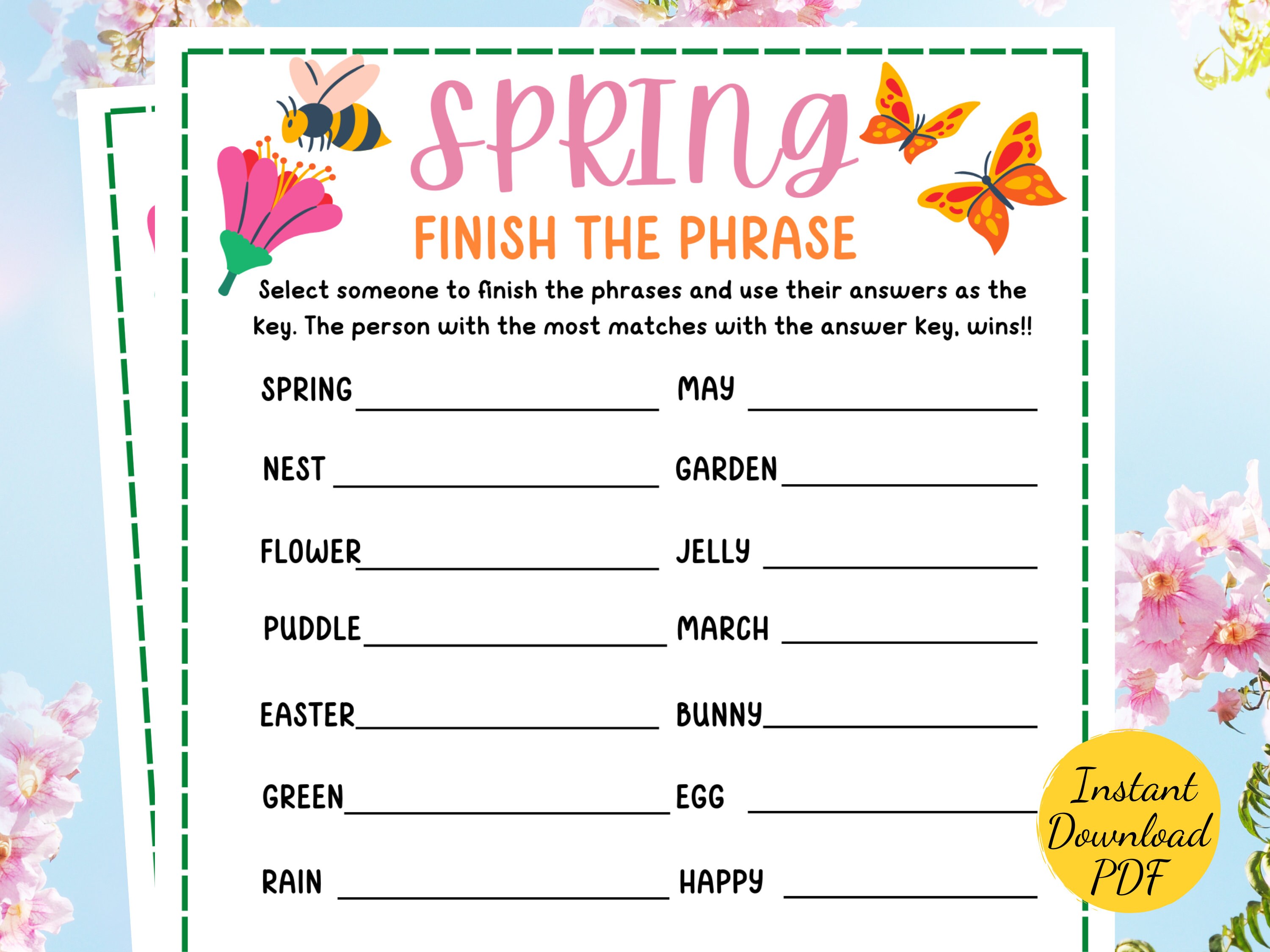 Spring FINISH THE PHRASE Game Spring Mind Match Game Printable Spring ...