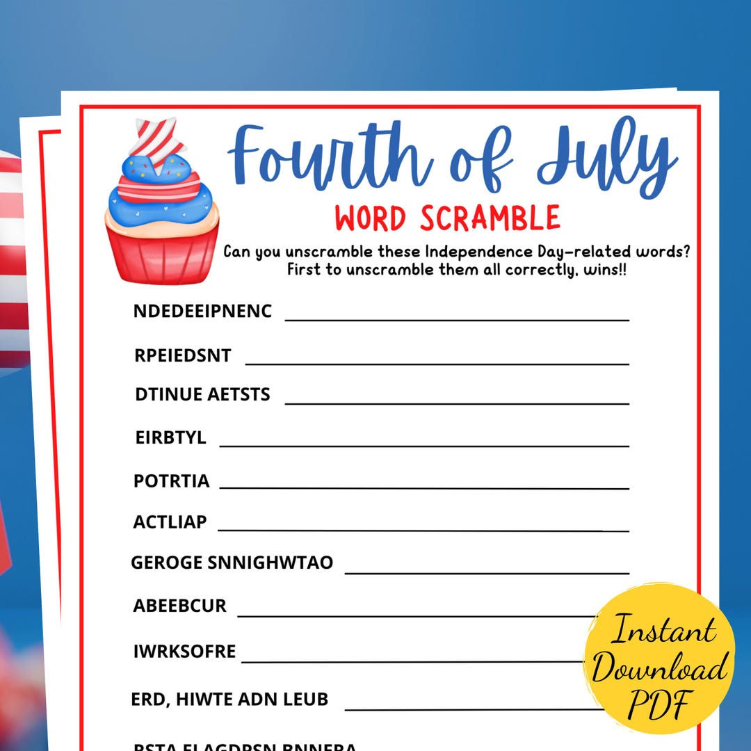 Fourth of July WORD SCRAMBLE Game: Printable Party Activity (PDF) - Etsy