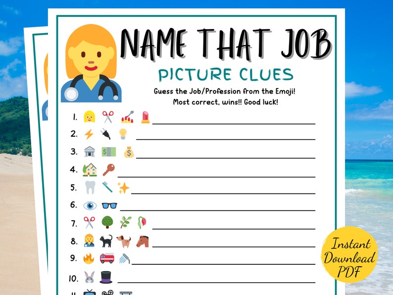 NAME THAT JOB Picture Clues Game Printable Work Party Game Printable ...