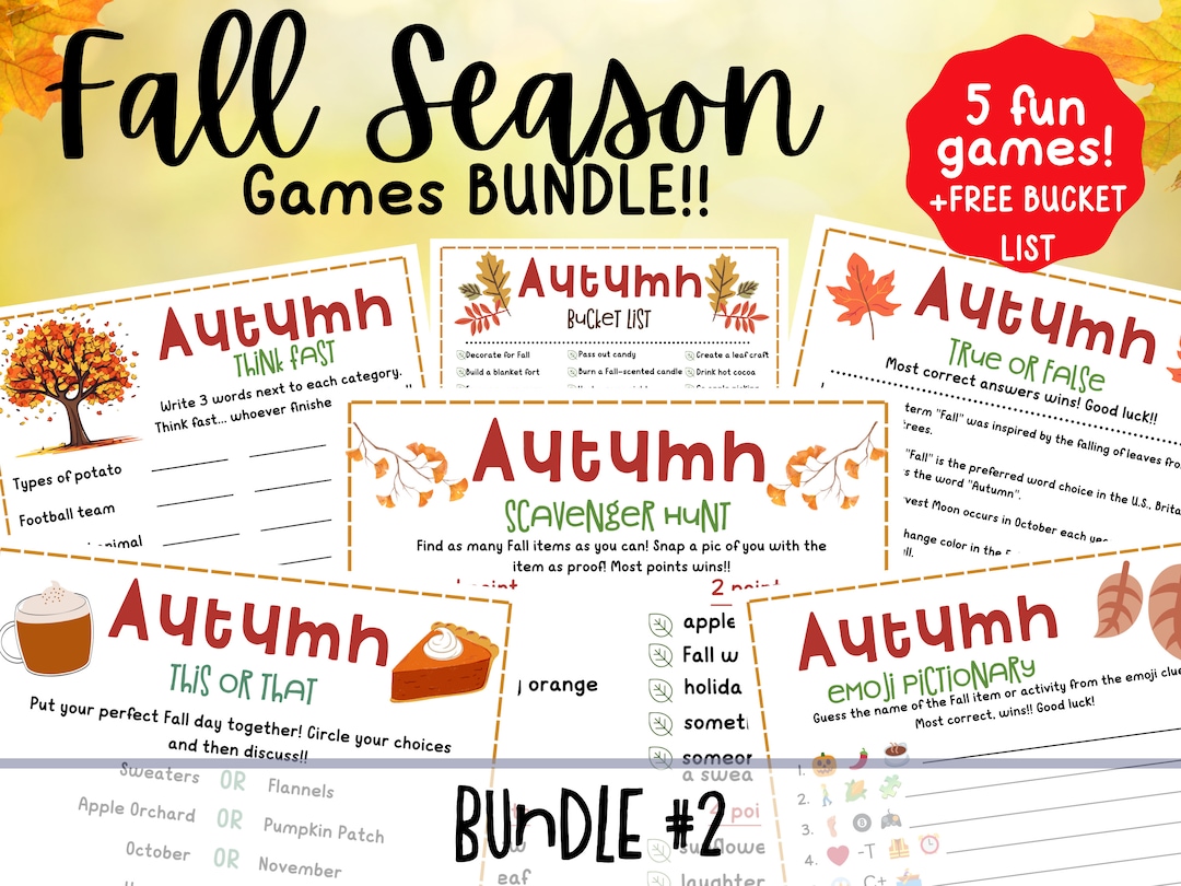 FALL Season GAMES BUNDLE Printable Autumn Party Games Fun Fall Games ...