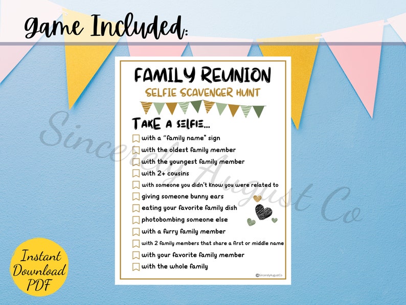 Family Reunion SELFIE SCAVENGER HUNT Game (printable) - Etsy
