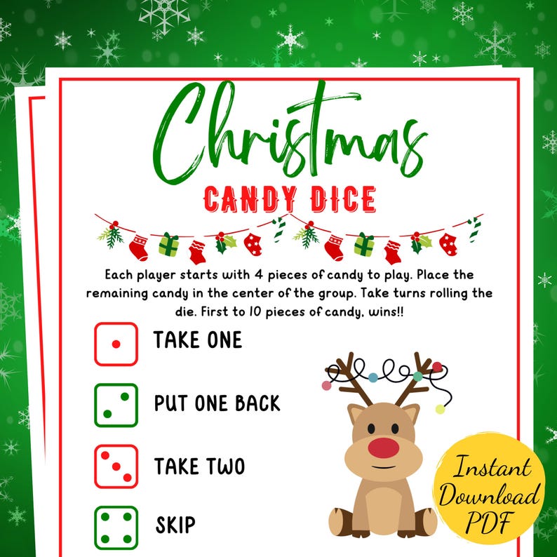 Christmas CANDY DICE - Christmas Party Game - Printable Christmas Party ...