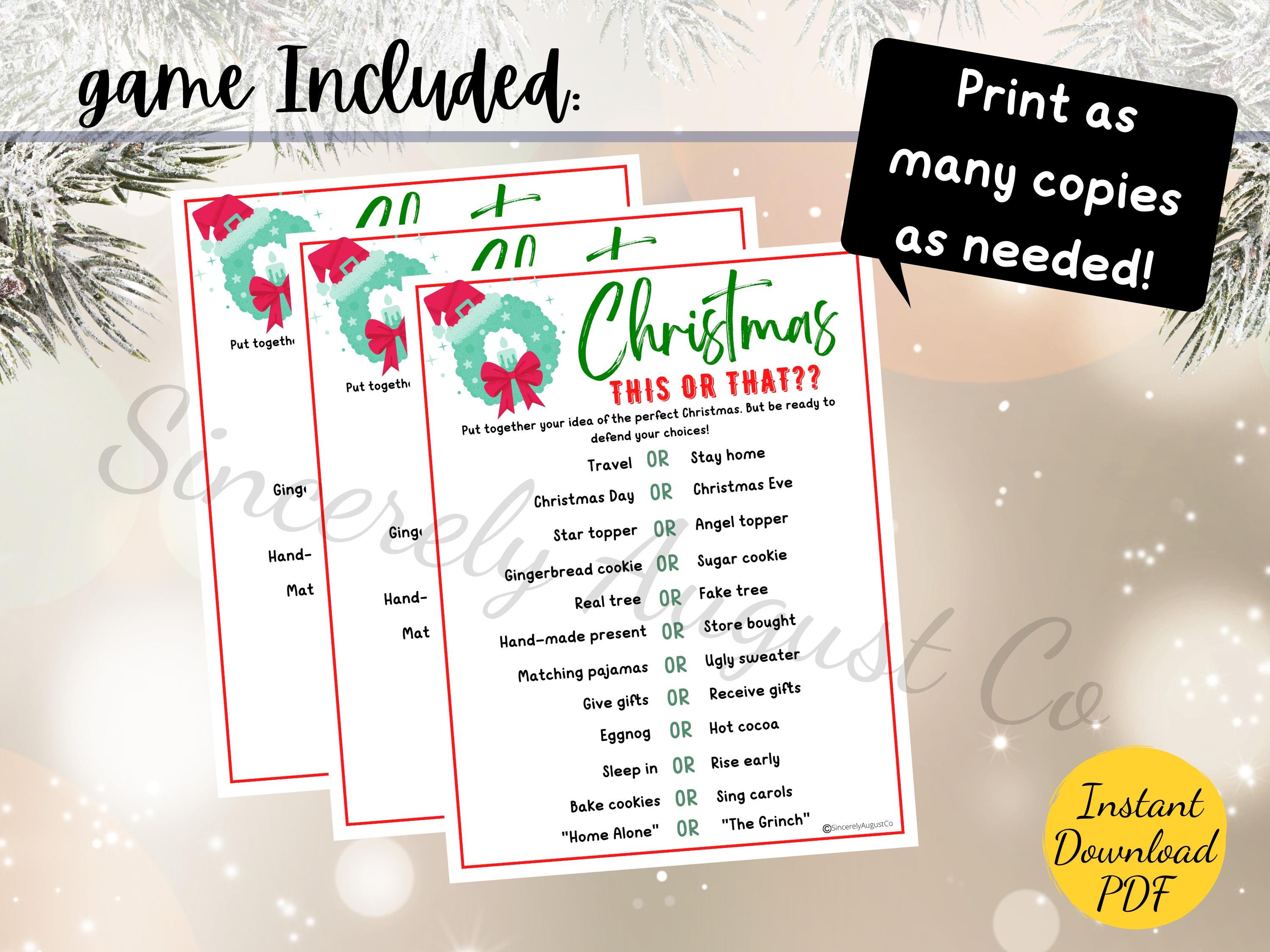 THIS OR THAT Christmas Party Game - Printable Christmas Party Activity ...
