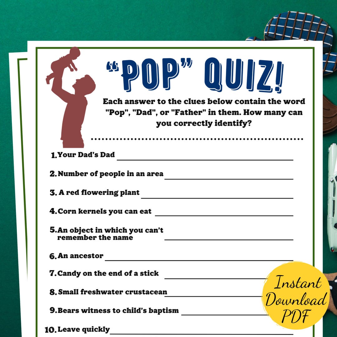 Father's Day POP QUIZ Game: Printable Trivia (PDF Download) - Etsy