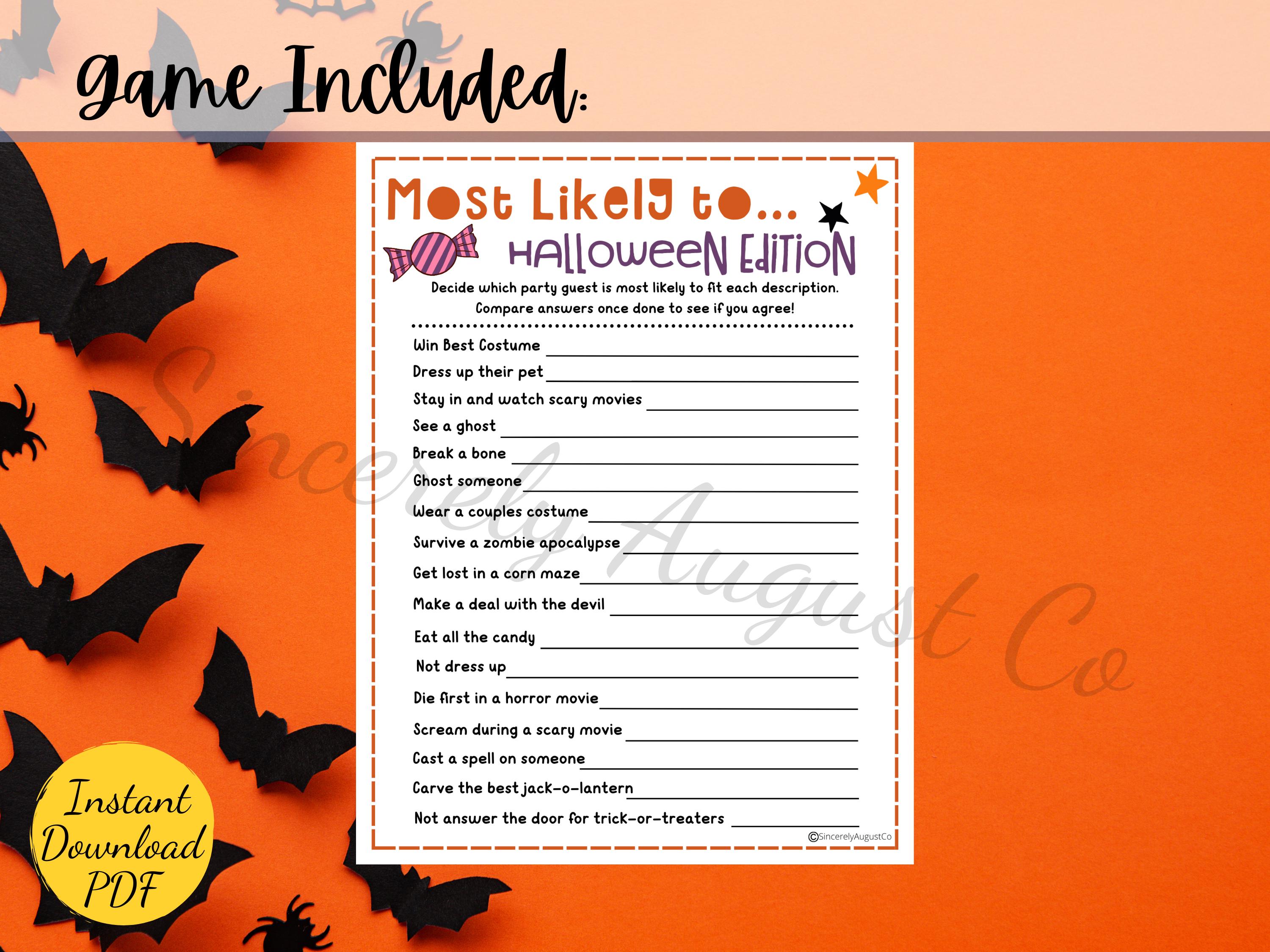 Halloween MOST LIKELY TO Game - Printable Halloween Party Game - Game ...