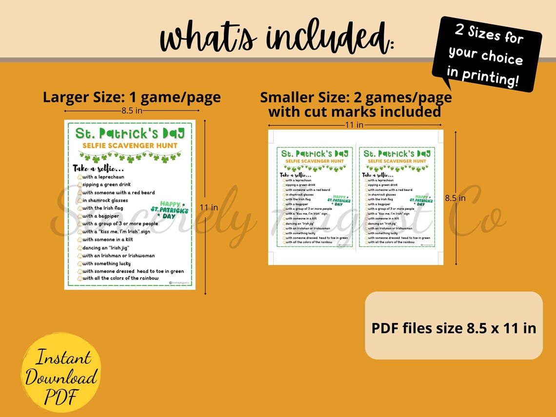 St. Patrick's Day SELFIE SCAVENGER HUNT Game (printable) - Etsy