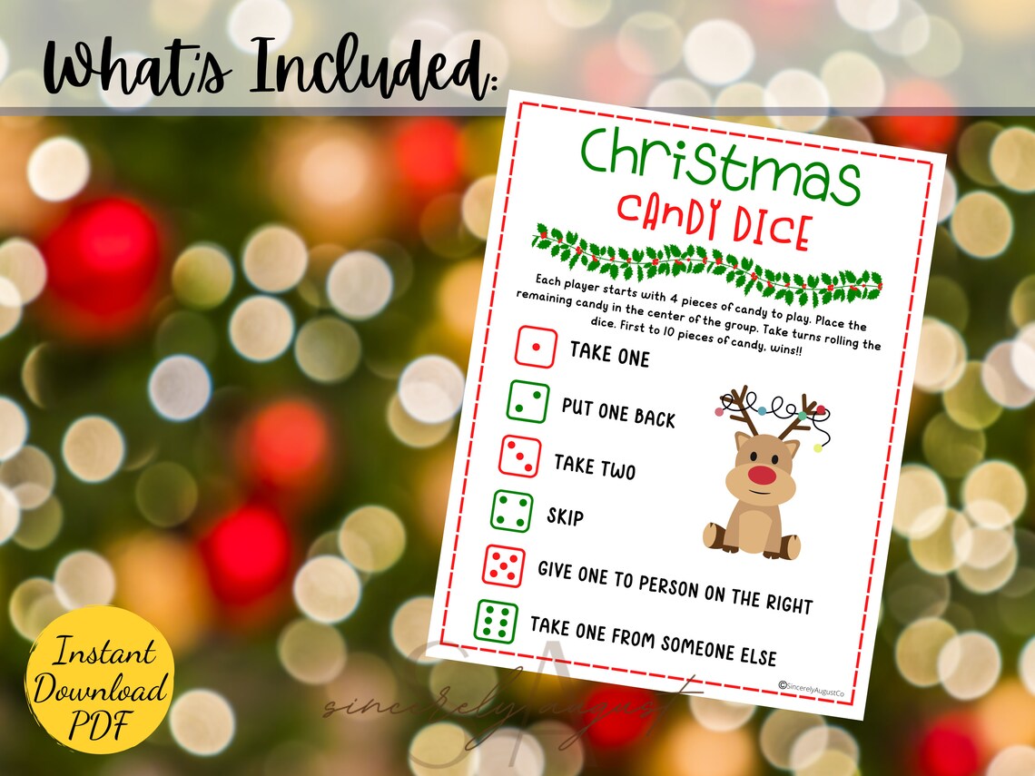Christmas Candy Dice Christmas Party Game Printable Christmas Party ...