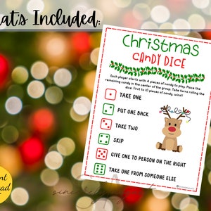 Christmas Candy Dice Christmas Party Game Printable Christmas Party ...
