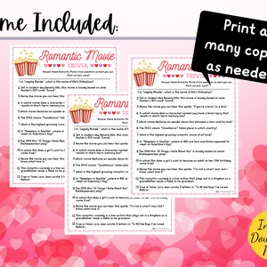 Romantic Movie TRIVIA Game Valentines Day Party Game Printable ...