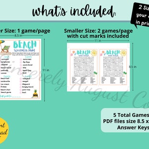 BEACH Day GAME BUNDLE - 5 Beach Day Games - Printable Beach Games - Fun ...