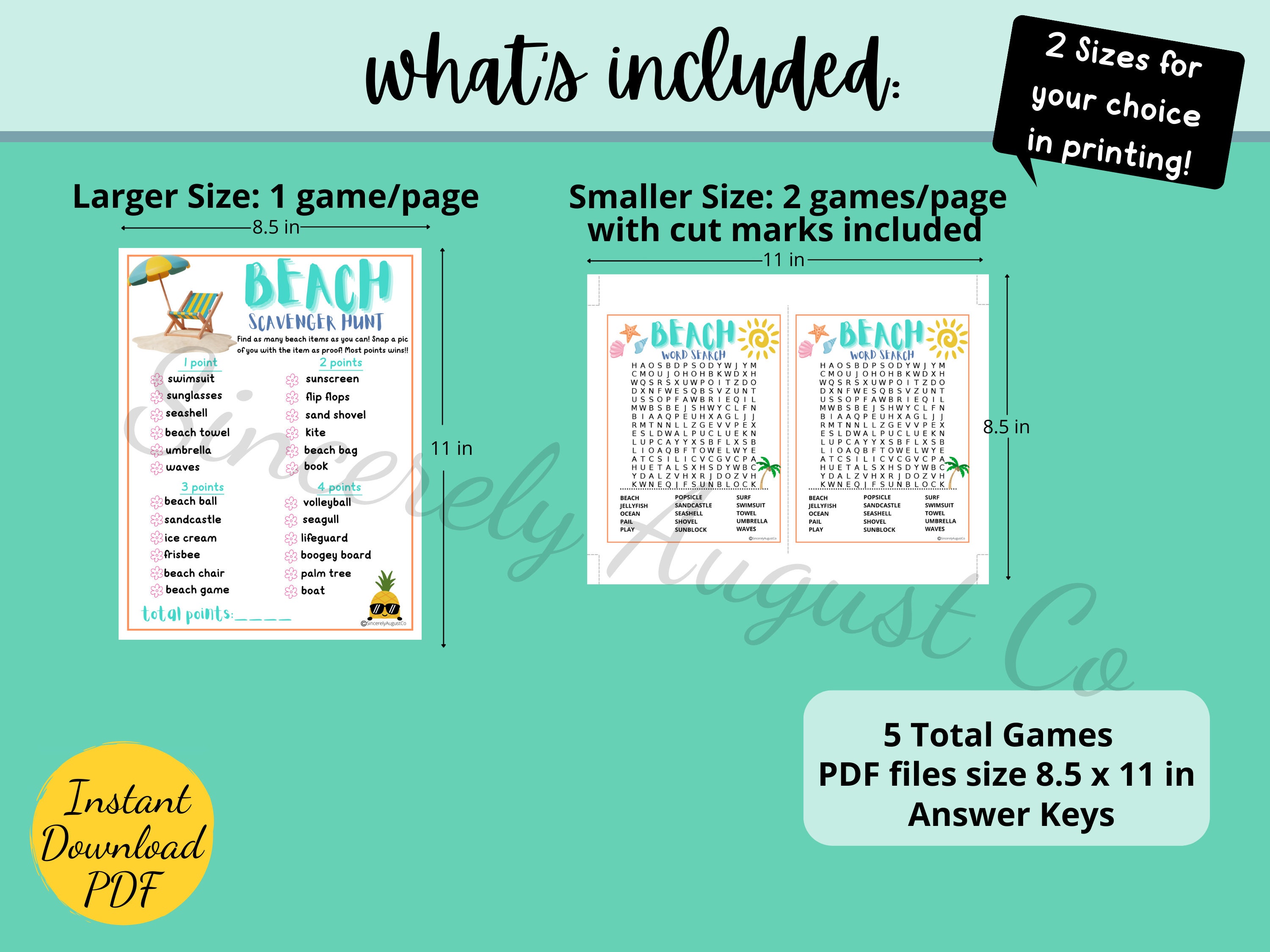 BEACH Day GAME BUNDLE - 5 Beach Day Games - Printable Beach Games - Fun ...