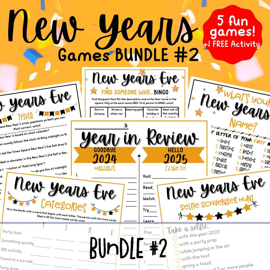 New Years Eve Party GAME BUNDLE #2- 5 Game Bundle - Printable New Years ...
