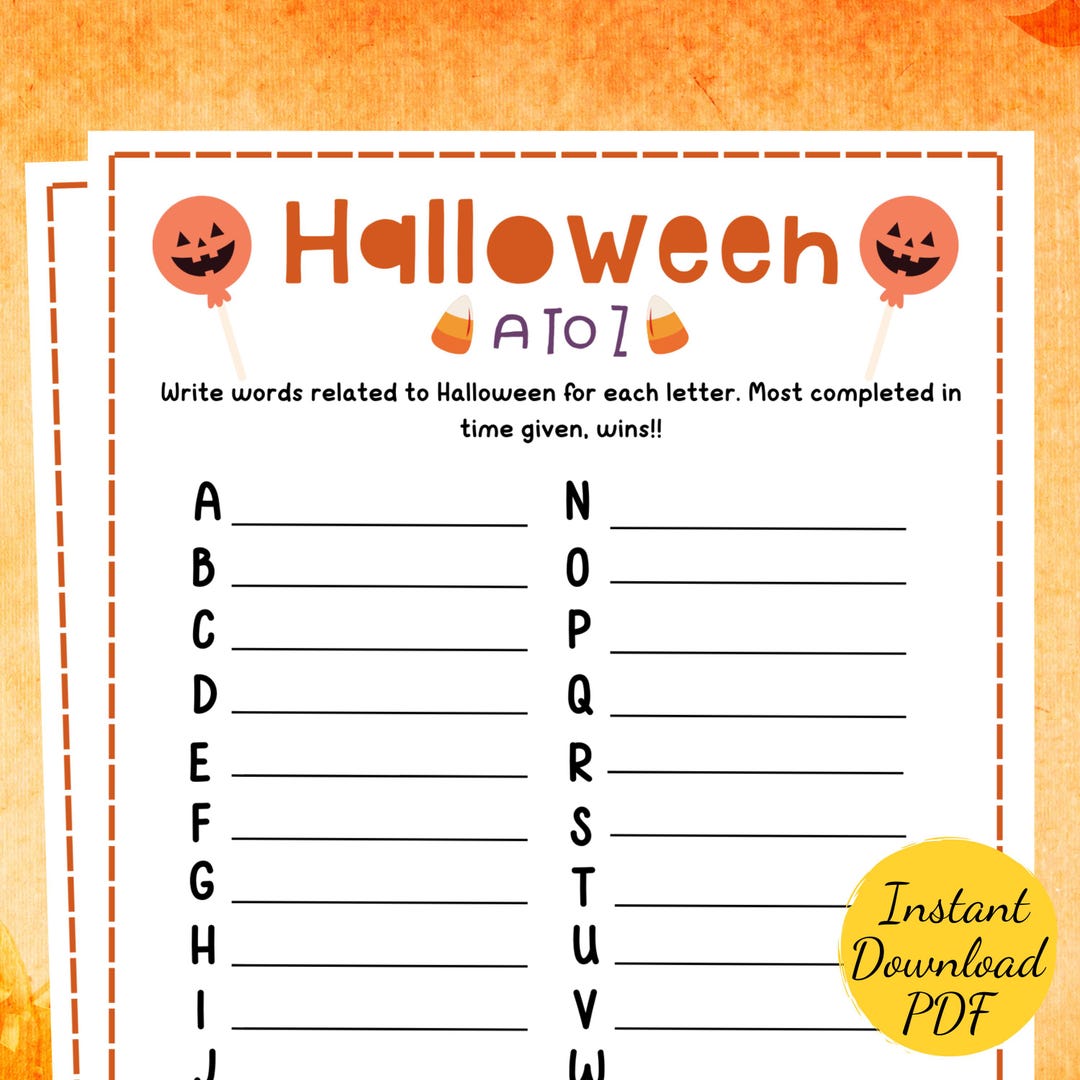 A TO Z Halloween Party Game - Printable Halloween Party Activity ...