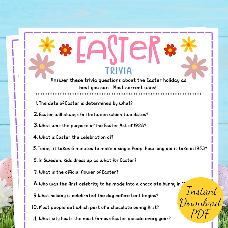 Easter TRIVIA Game - Easter Party Game - Printable Easter Celebration ...