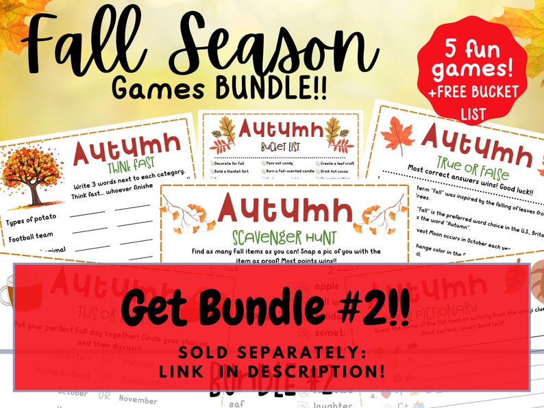 FALL Season GAMES BUNDLE Printable Autumn Games Fall Games - Etsy