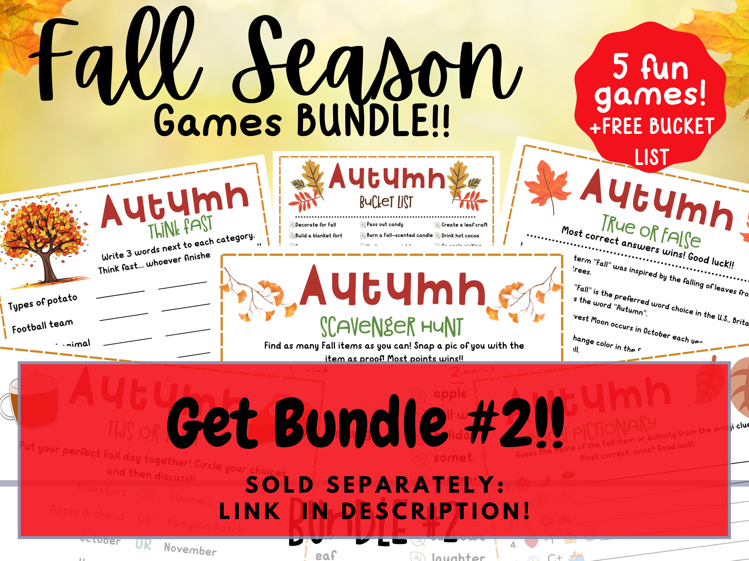 FALL Season GAMES BUNDLE Printable Autumn Games Fall Games - Etsy