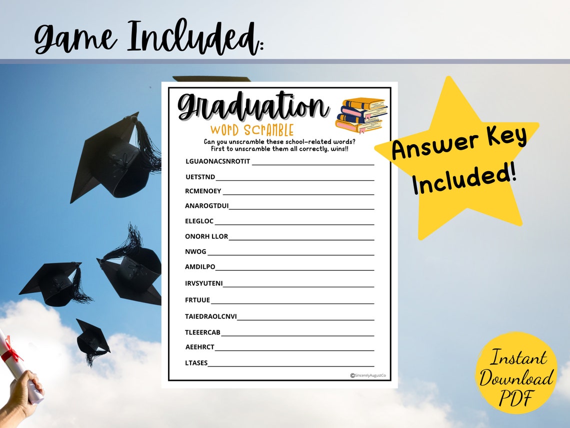 Graduation WORD SCRAMBLE Graduation Party Game High School Graduation ...