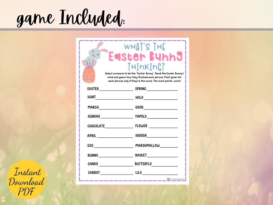 What's the EASTER BUNNY THINKING Game Easter Party Game Printable ...