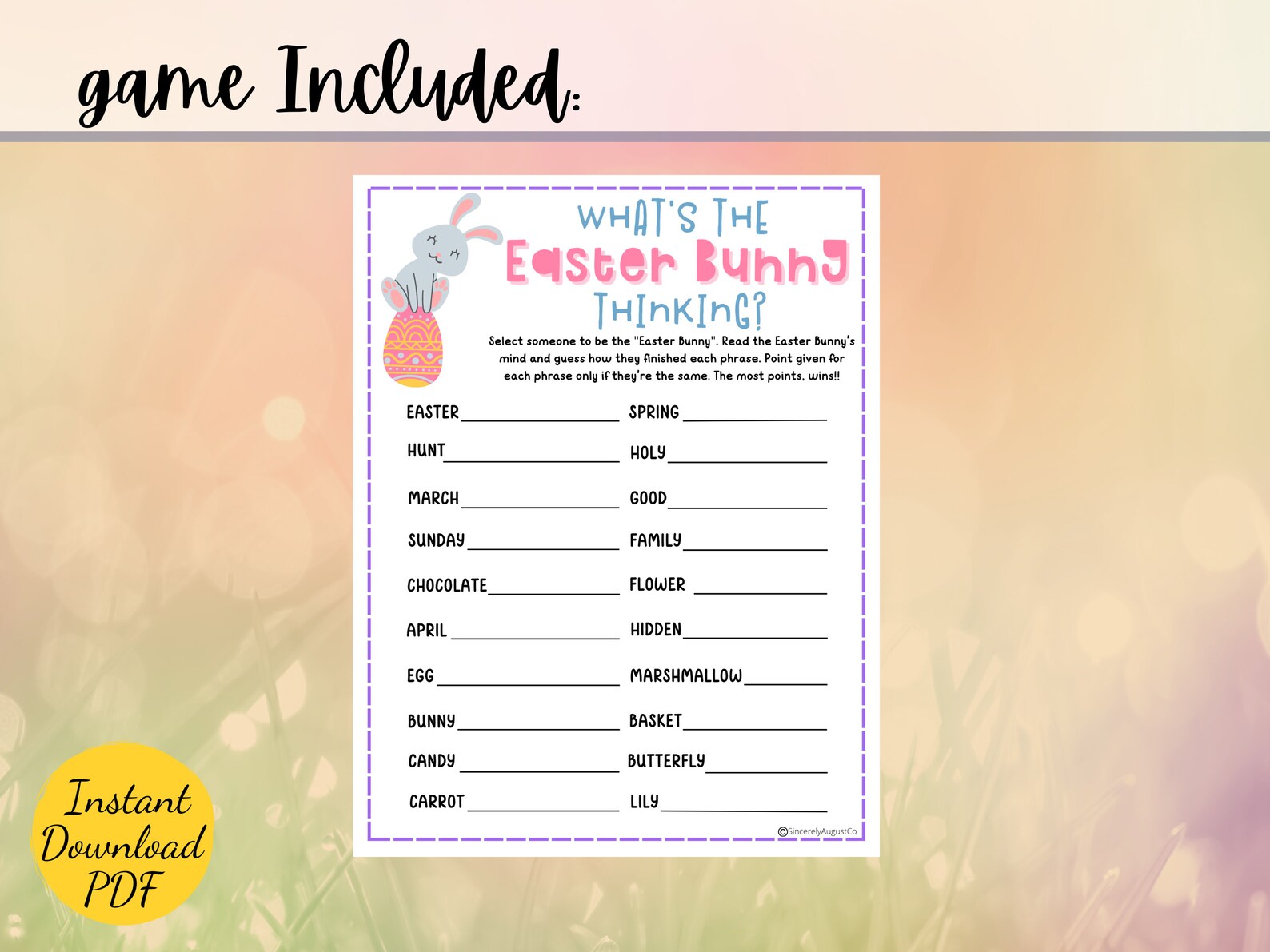 What's the EASTER BUNNY THINKING Game Easter Party Game Printable ...