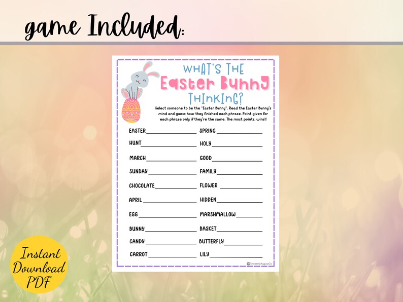 What's the EASTER BUNNY THINKING Game Easter Party Game Printable ...