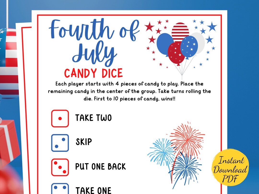 Fourth of July CANDY DICE Game July 4th Party Game Printable July 4th ...