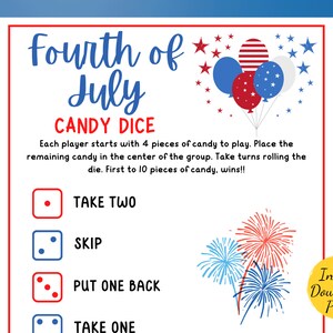 Fourth of July CANDY DICE Game July 4th Party Game Printable July 4th ...