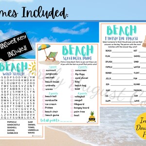 BEACH Day GAME BUNDLE - 5 Beach Day Games - Printable Beach Games - Fun ...