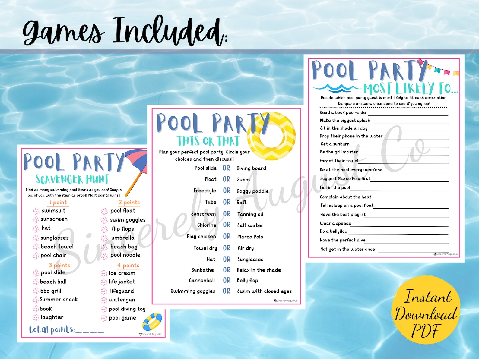 POOL Party GAME BUNDLE 5 Printable Pool Party Games Fun Pool Party ...
