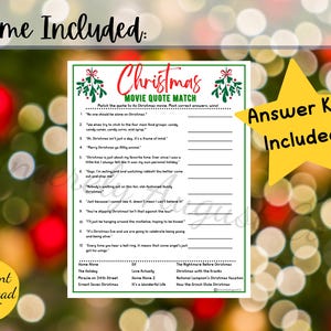 Christmas MOVIE QUOTE MATCHING Game: Holiday Party Activity (printable ...