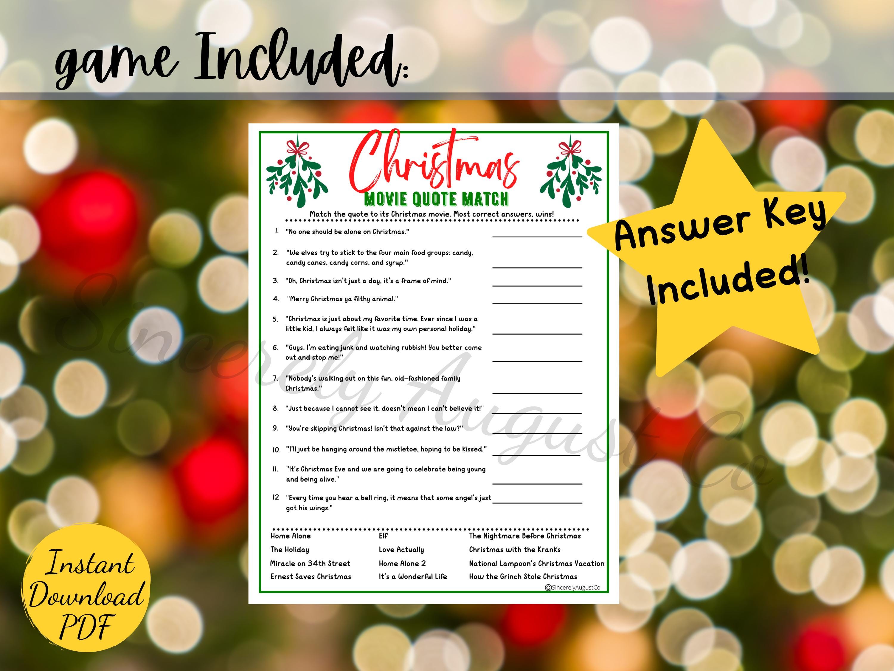 Christmas Movie Quotes Matching Game - Christmas Party Game - Printable ...