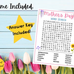 Mothers Day WORD SEARCH Mothers Day CROSSWORD Mothers Day Party Games ...