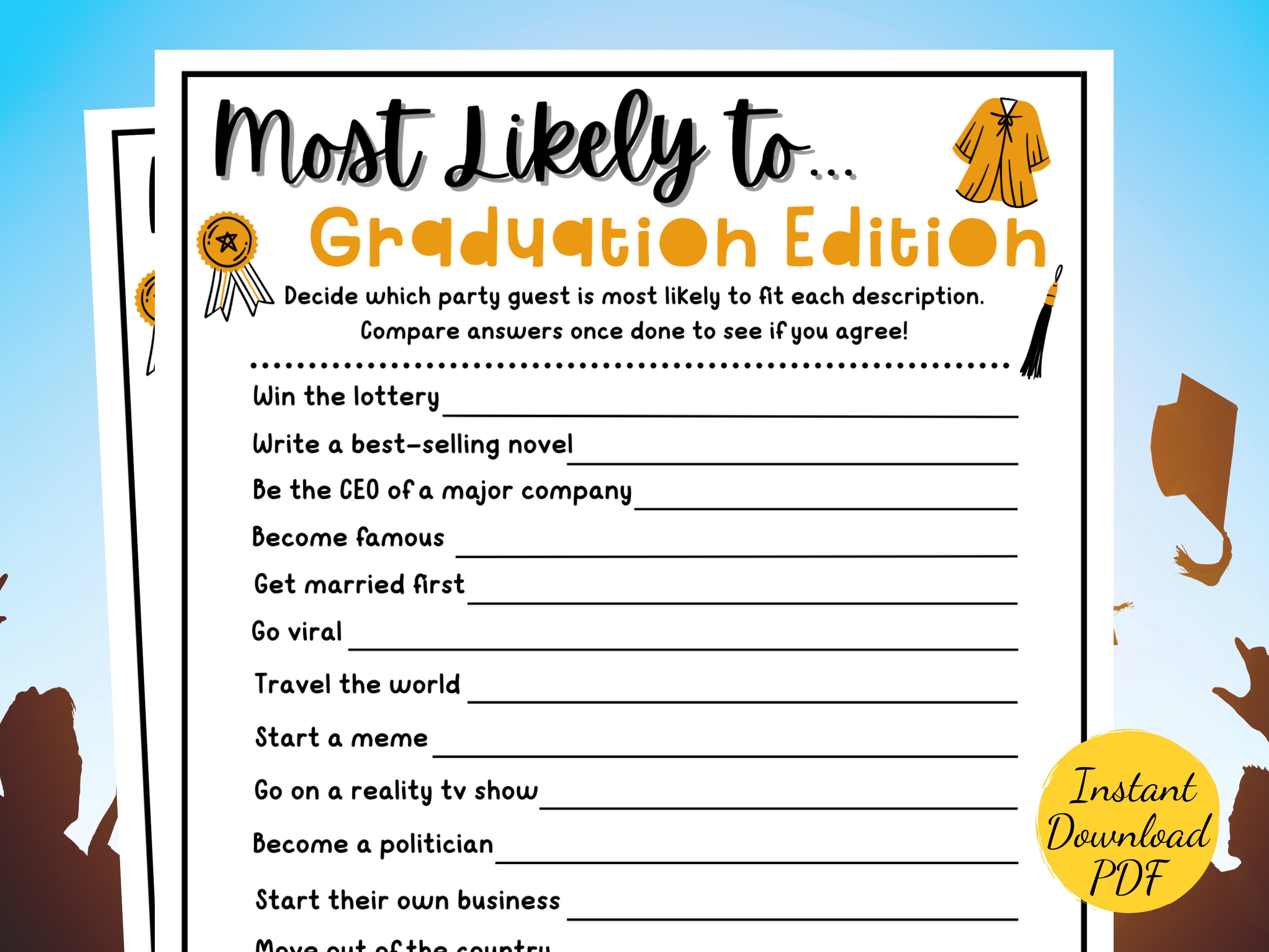 MOST LIKELY TO Graduation Game Graduation Party Game College Graduation ...