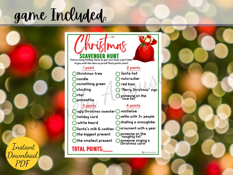 SCAVENGER HUNT CHRISTMAS Game - Christmas Party Game - Printable ...