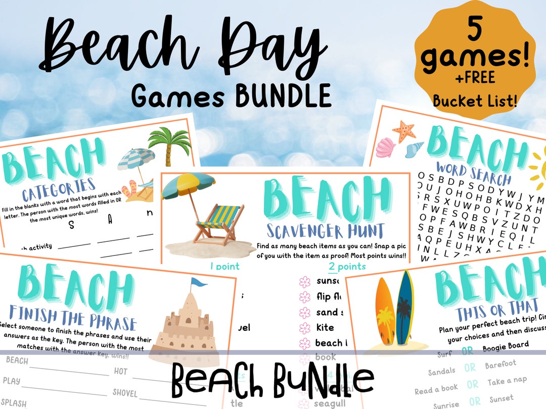 BEACH Day GAME BUNDLE 5 Beach Day Games Printable Beach Games Fun Beach ...