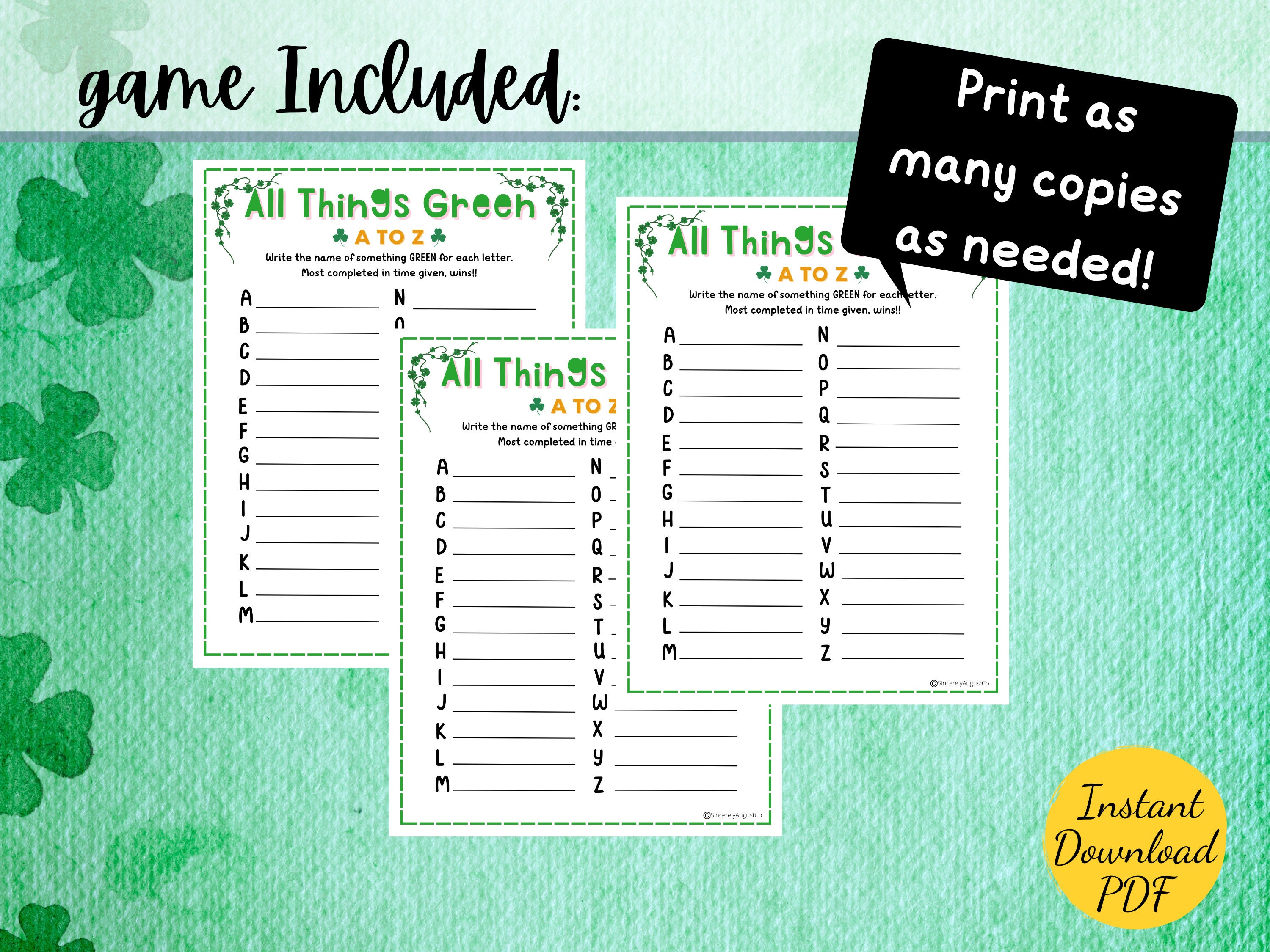 ALL THINGS GREEN A to Z St. Patrick's Day Party Game Printable St ...