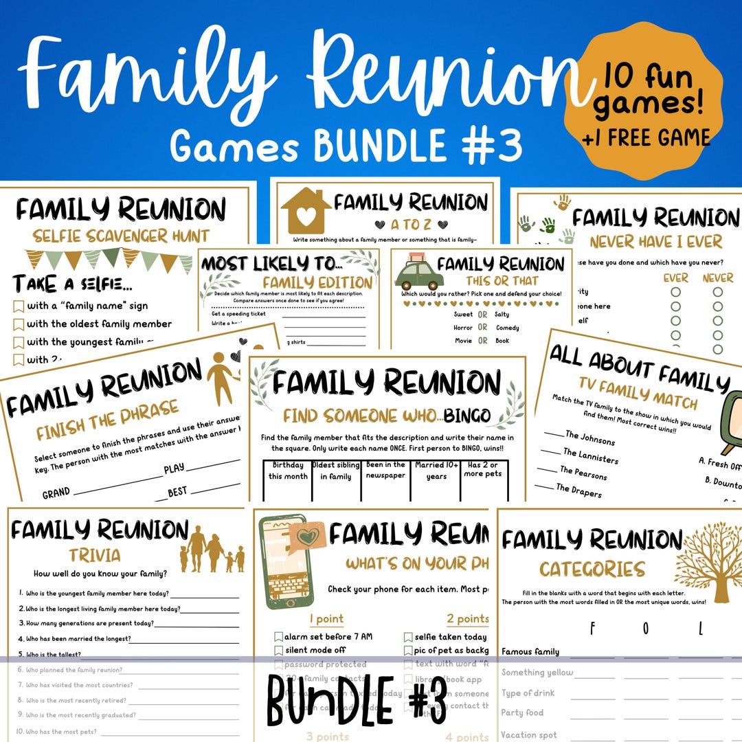 FAMILY REUNION Games BUNDLE #3 - 11 Game Bundle - Family Reunion Party ...