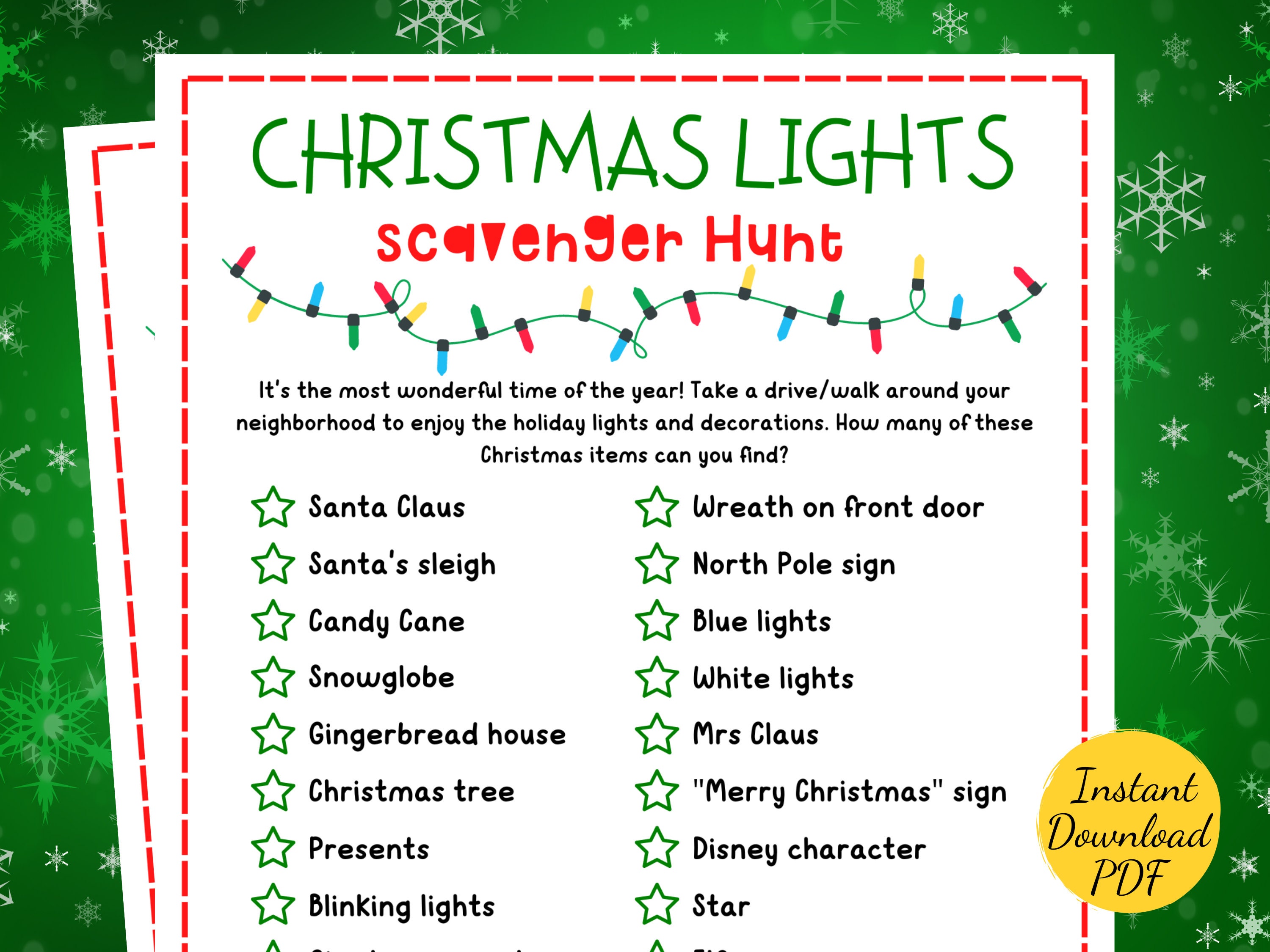 Christmas Lights SCAVENGER HUNT Game Printable Christmas Activity ...
