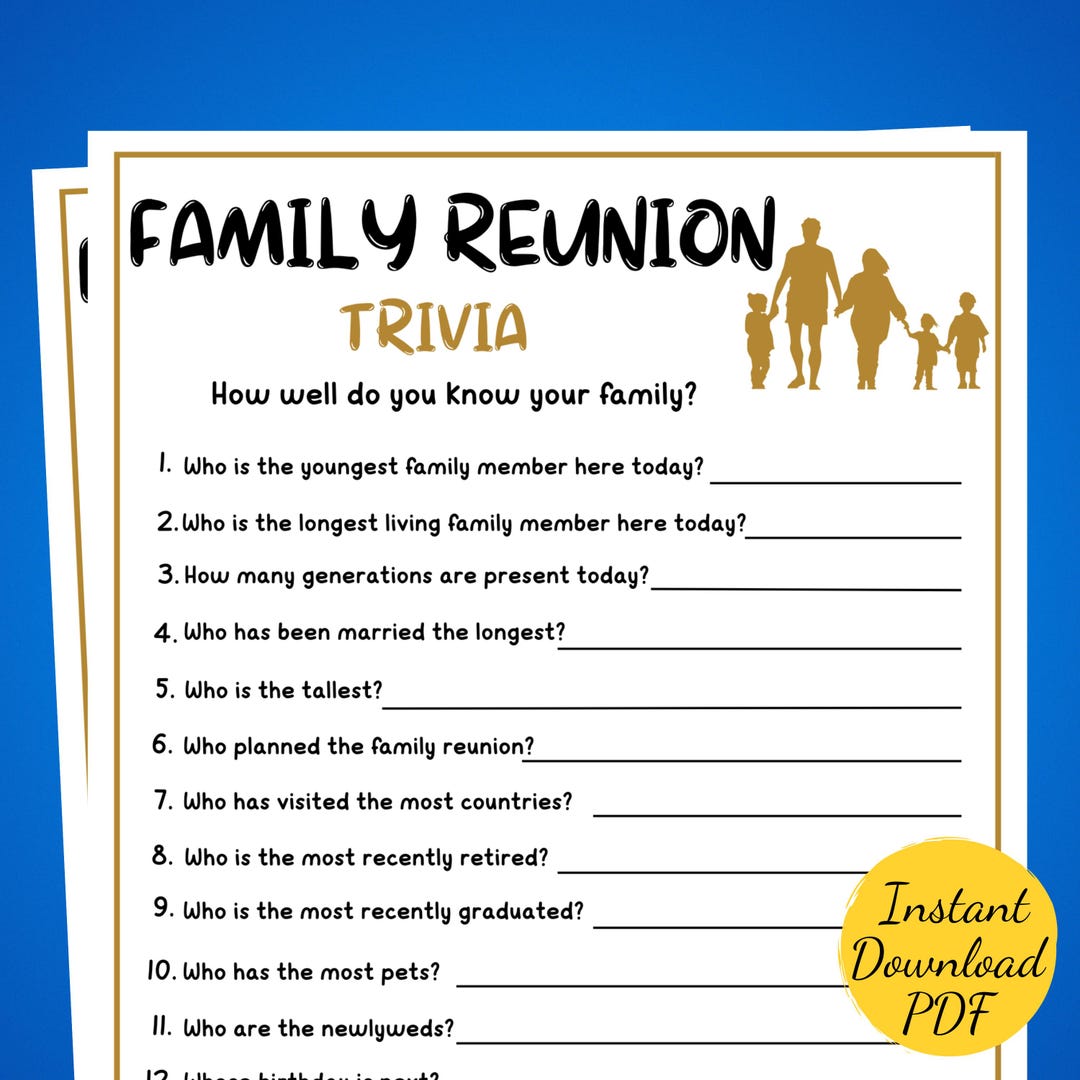 Family Reunion TRIVIA Game - Family Trivia - Family Reunion Party Game ...